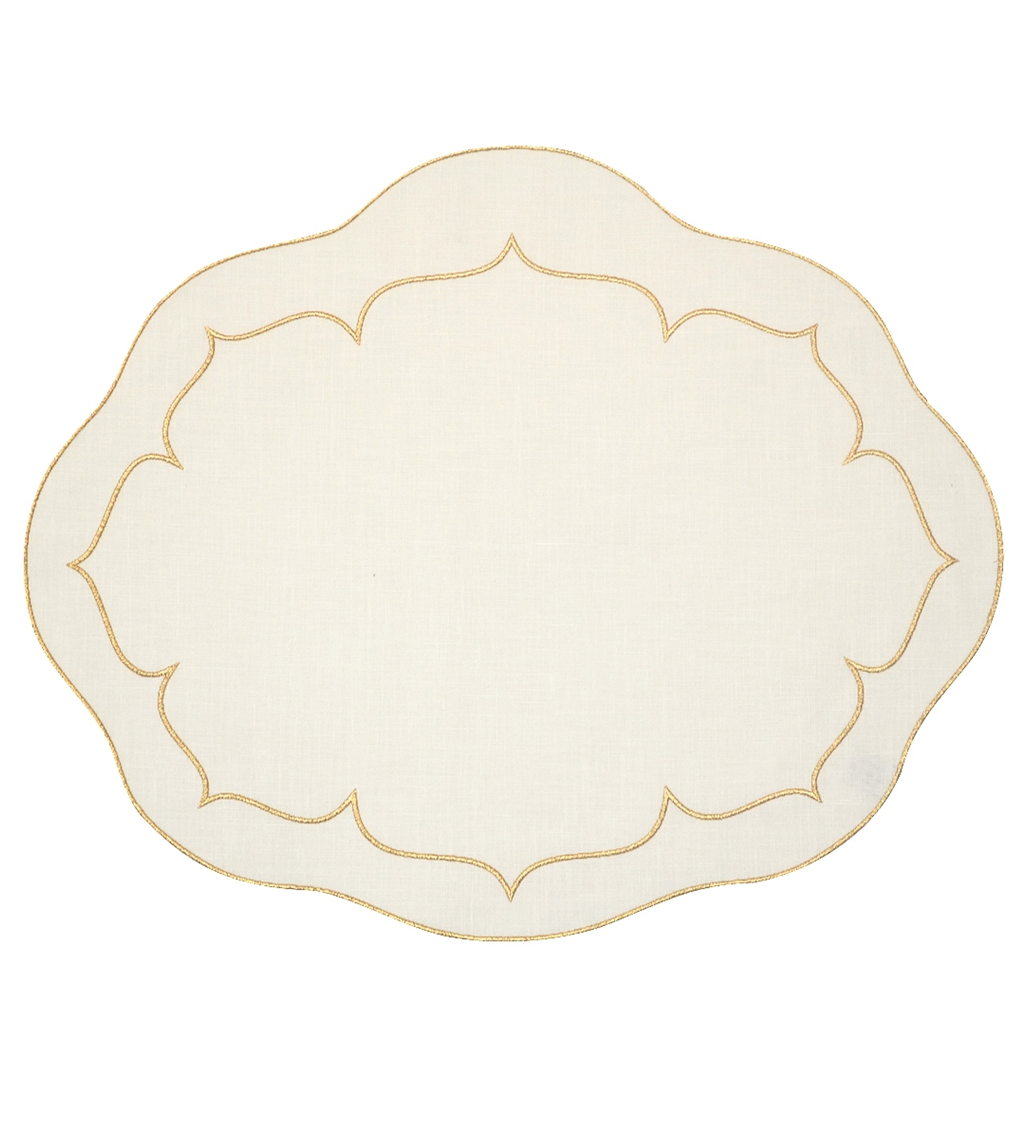 Linho Oval Linen Mat Ivory w/ Gold - Set of 2 – Skyros Designs